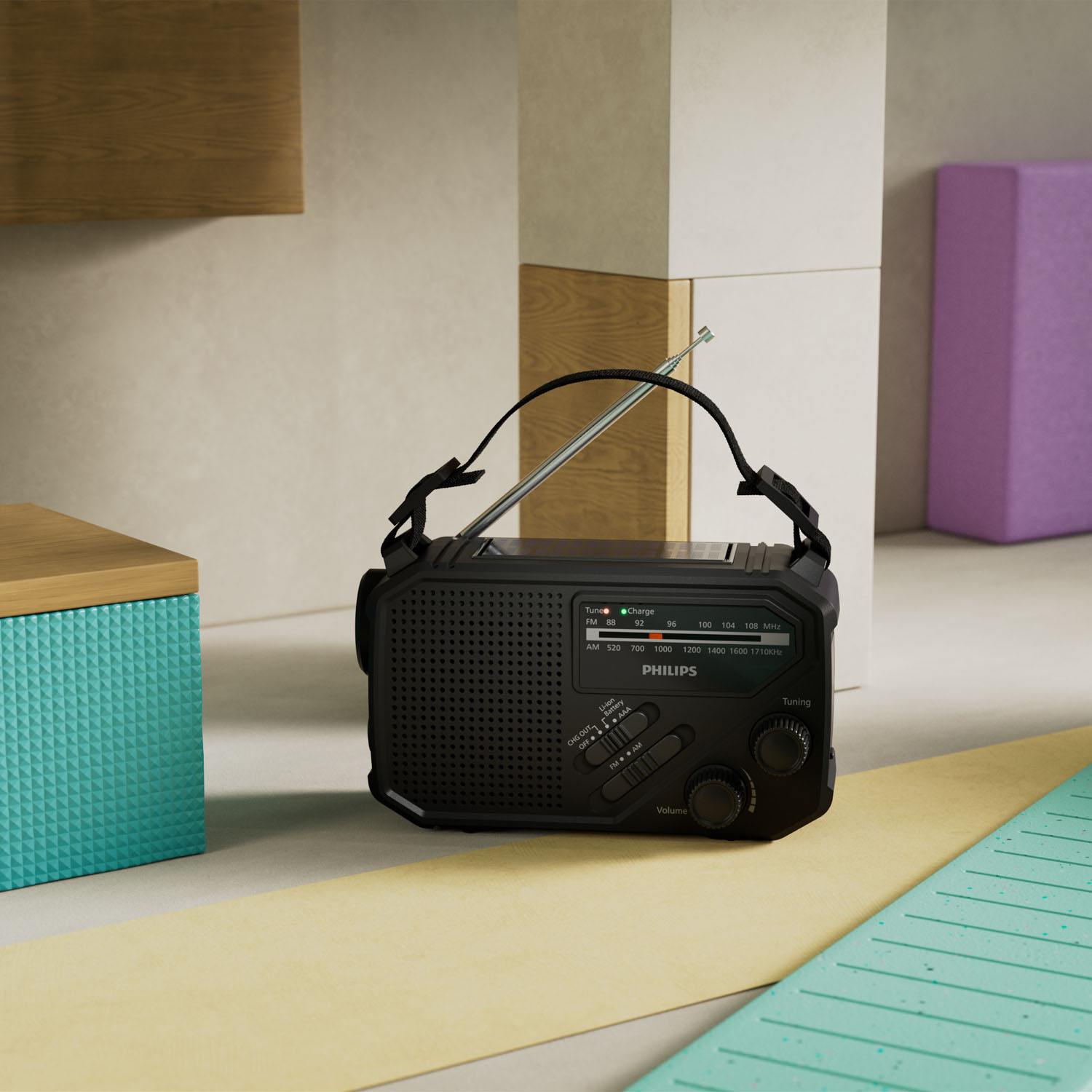 Radio FM AM Vevradio Solcell Ficklampa TAR1609/00 Svart