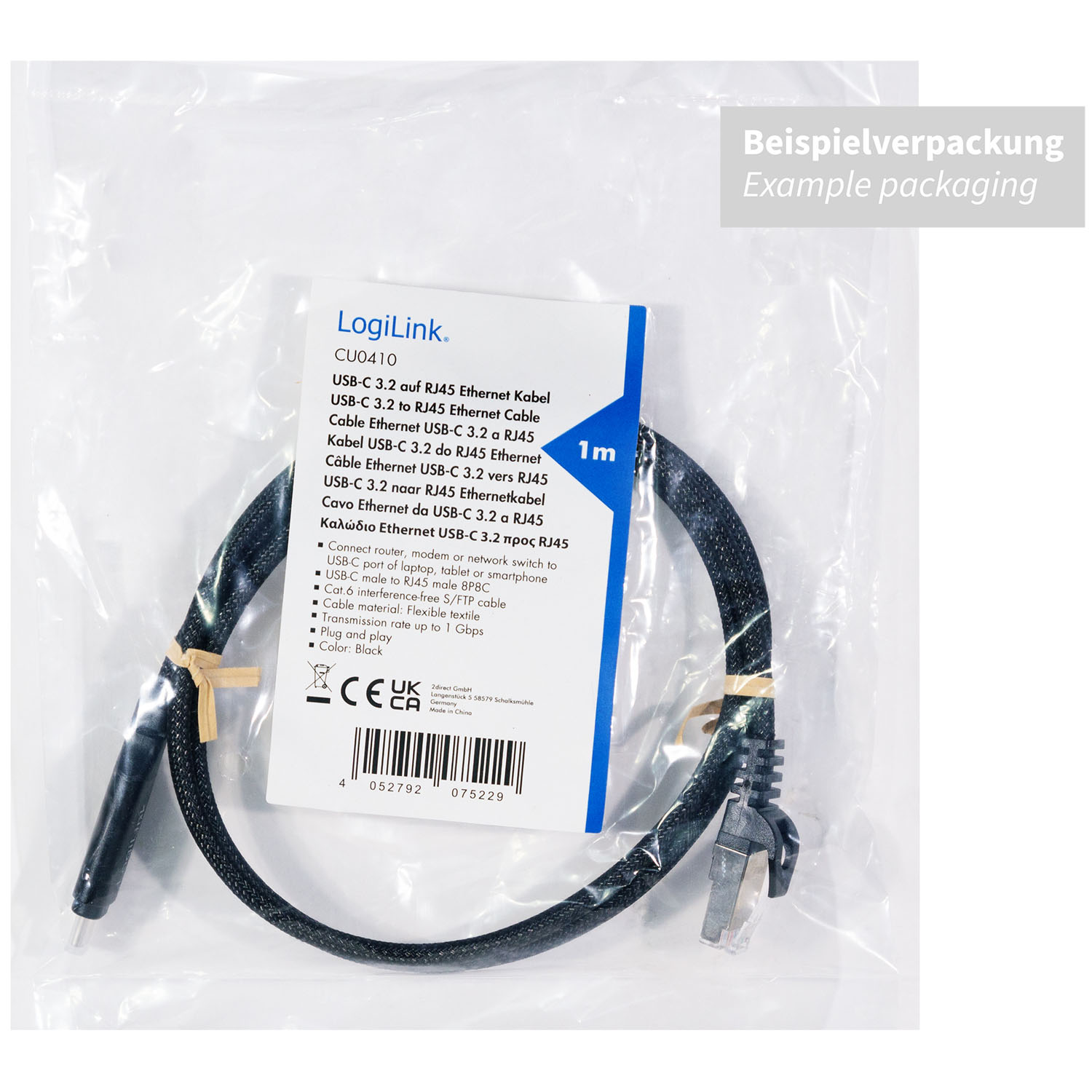 USB-C till Nätverkskabel RJ45 1 Gbps Aktiv 2 m