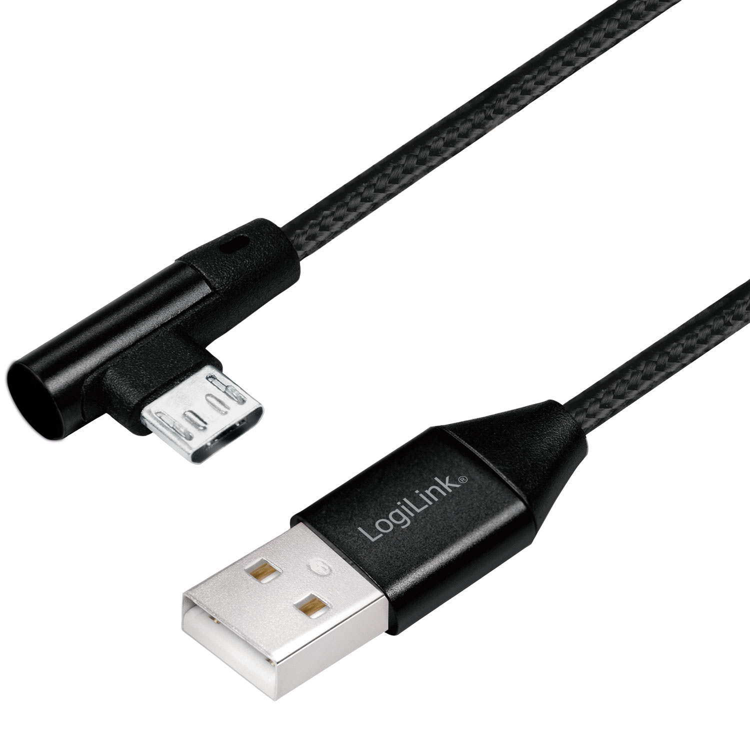 USB-A till MicroUSB Kabel Vinklad Flätad 15W 1m Svart