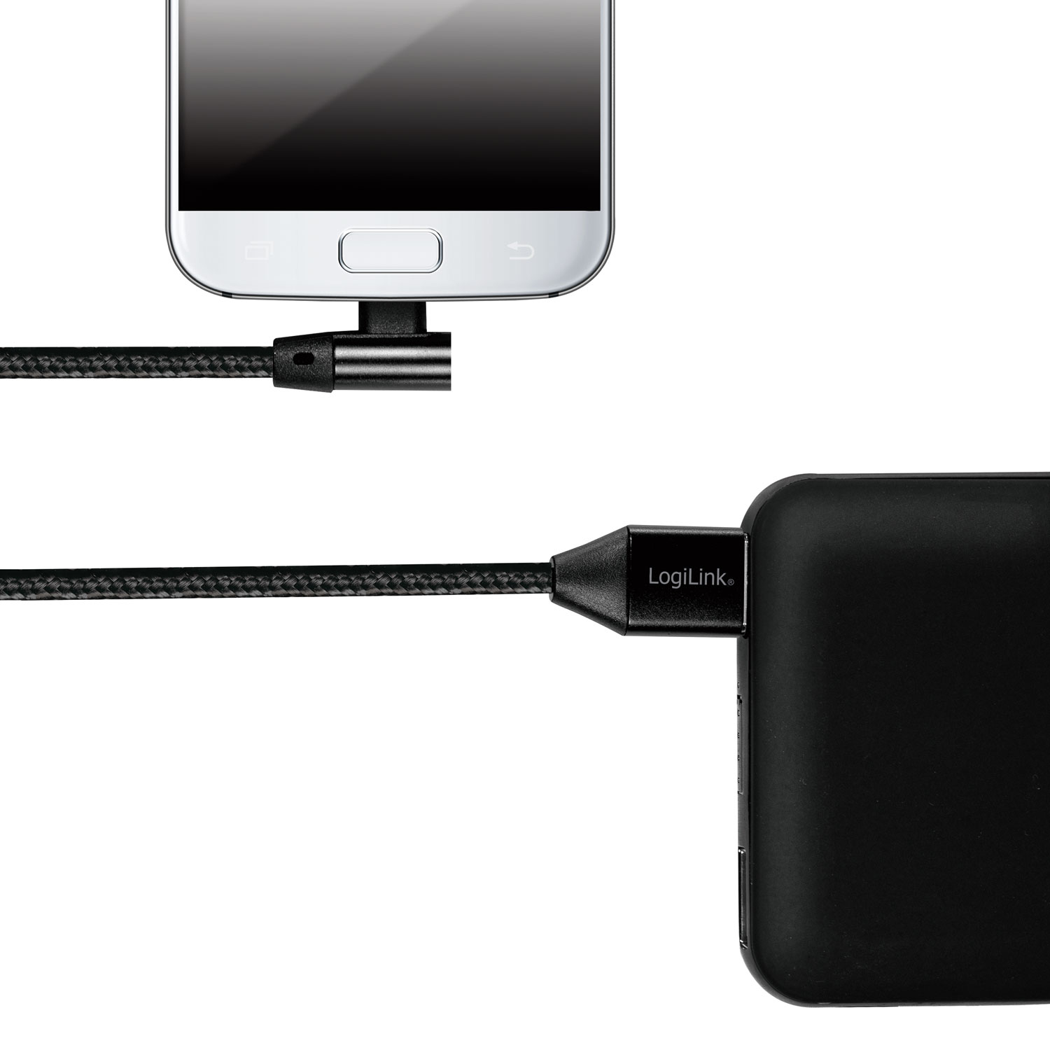 USB-A till MicroUSB Kabel Vinklad Flätad 15W 1m Svart